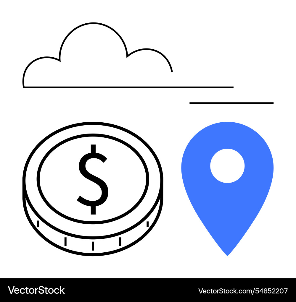 Cloud coin with dollar sign and blue location Vector Image