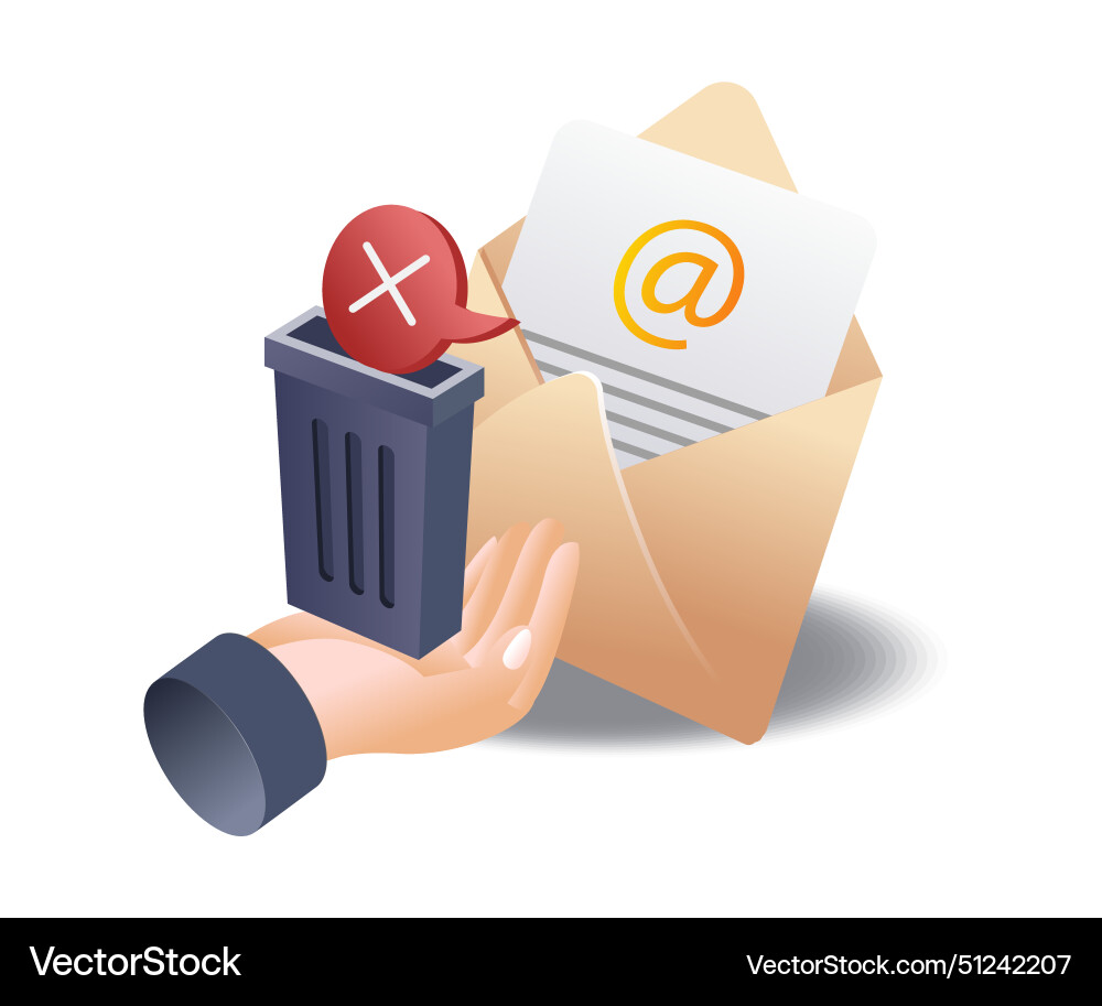 Email with trash in hand infographic 3d flat Vector Image
