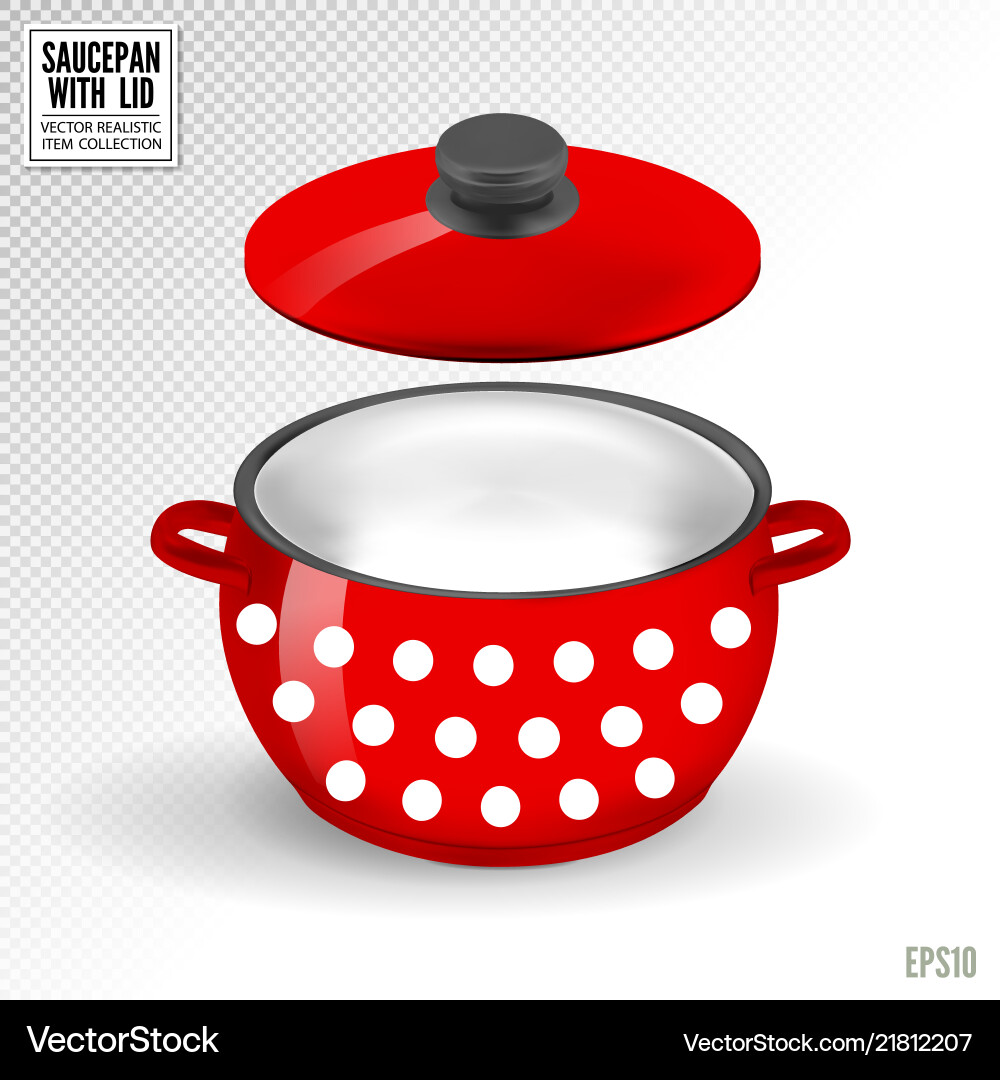 Red Enamel Saucepan with Lid Royalty Free Vector Image