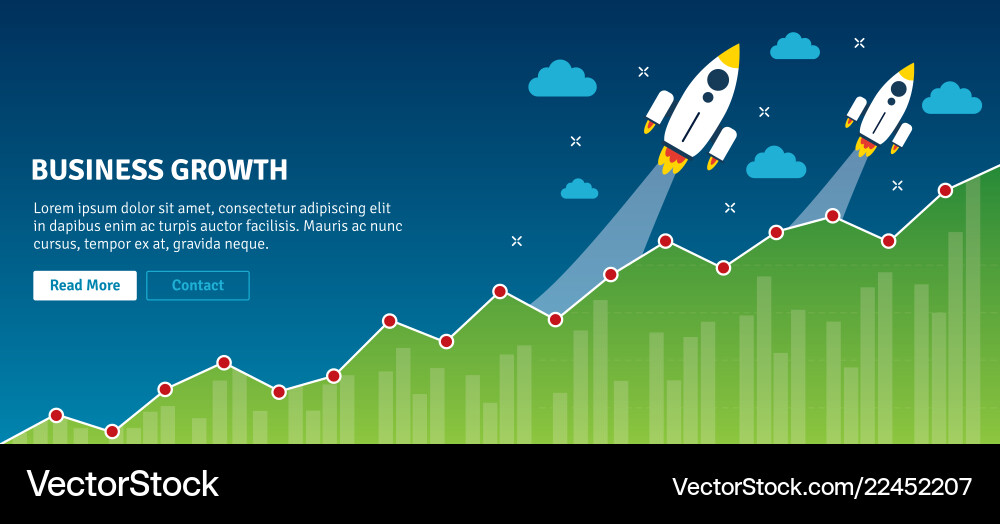 Rocket flying on chart of growth business Vector Image
