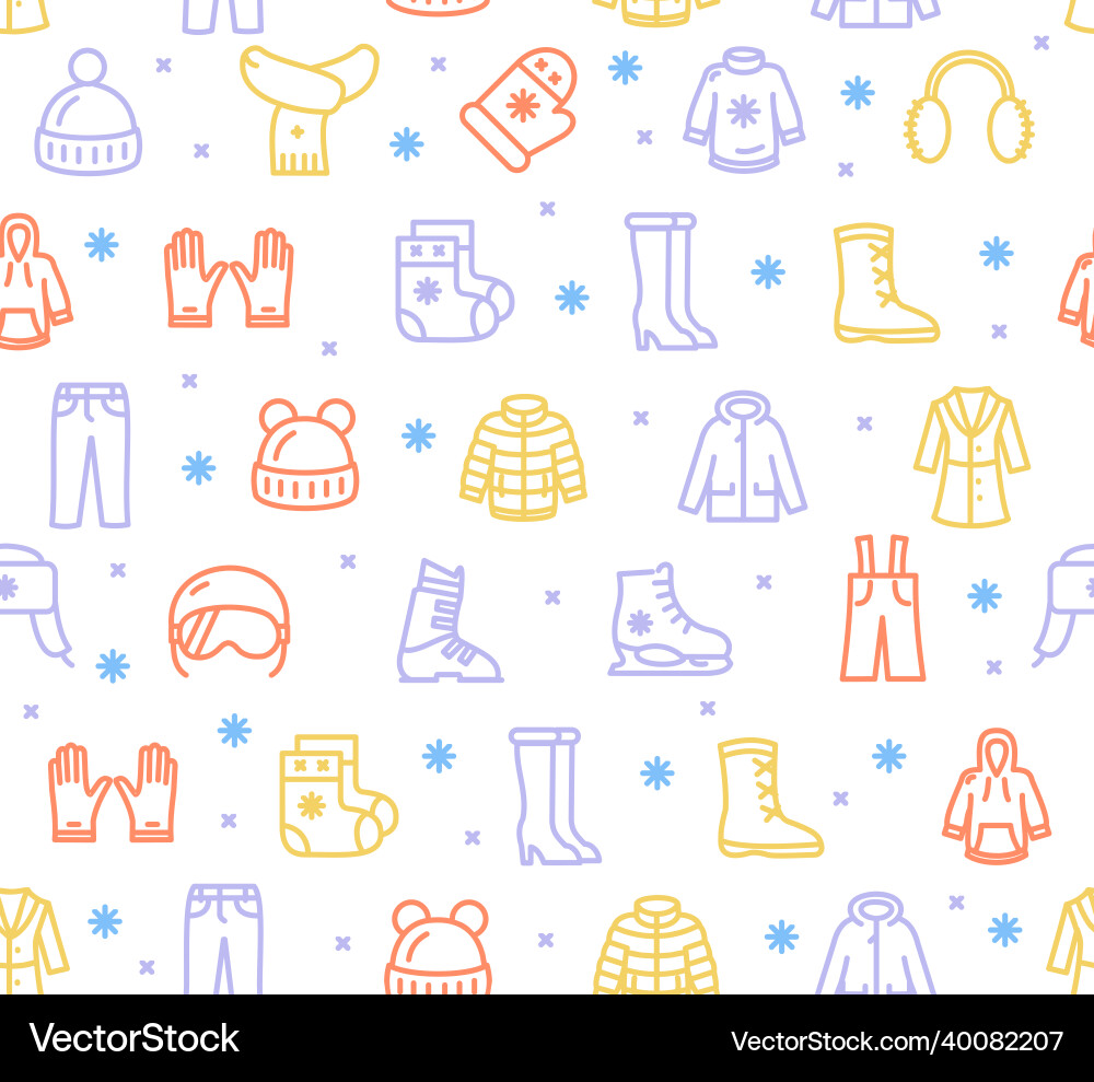 Winter clothes sign color thin line seamless Vector Image