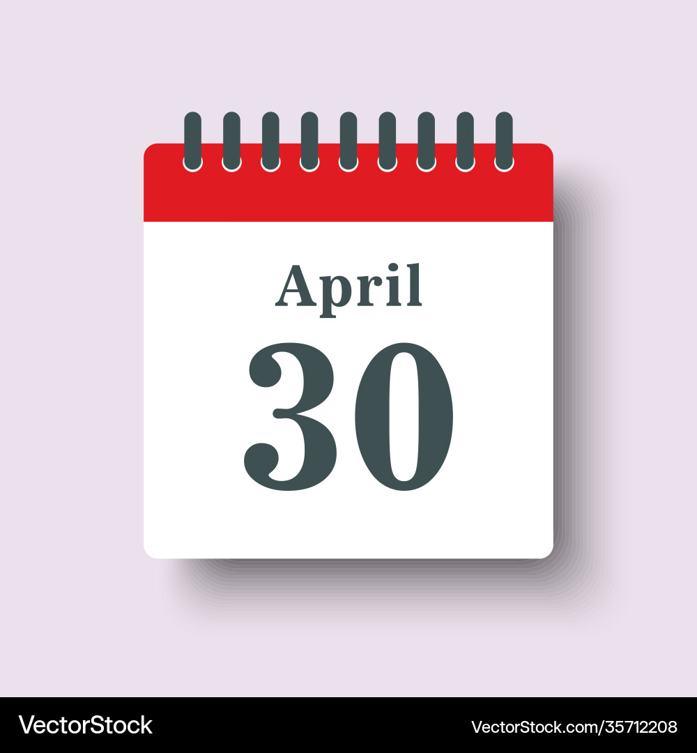 Icon day date 30 april template calendar page Vector Image
