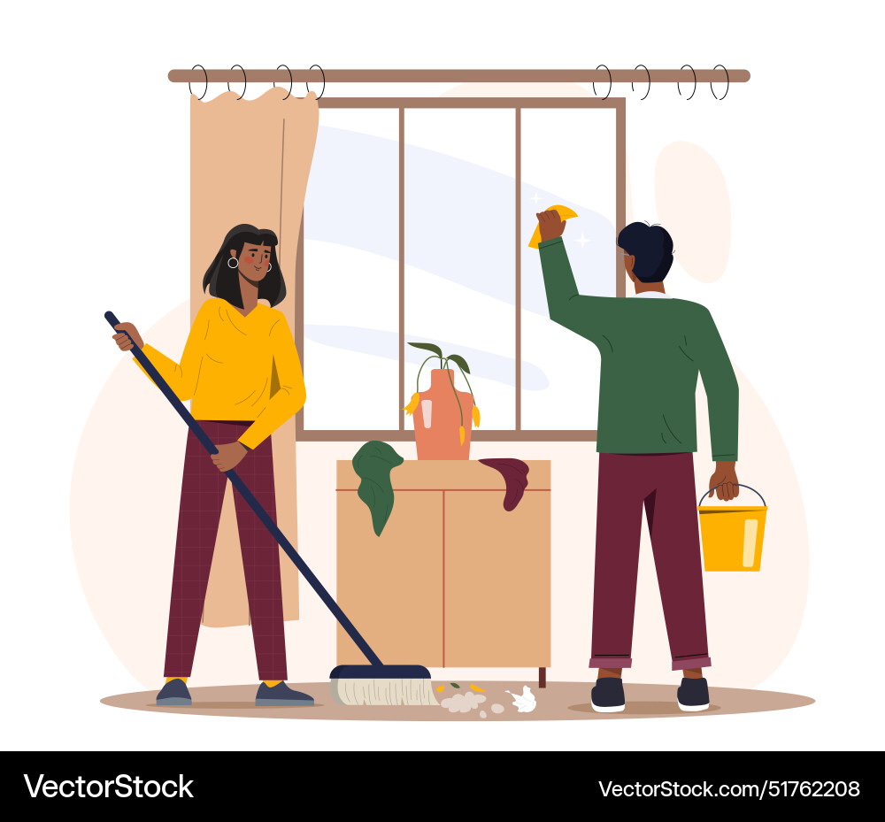 People cleaning apartment Royalty Free Vector Image