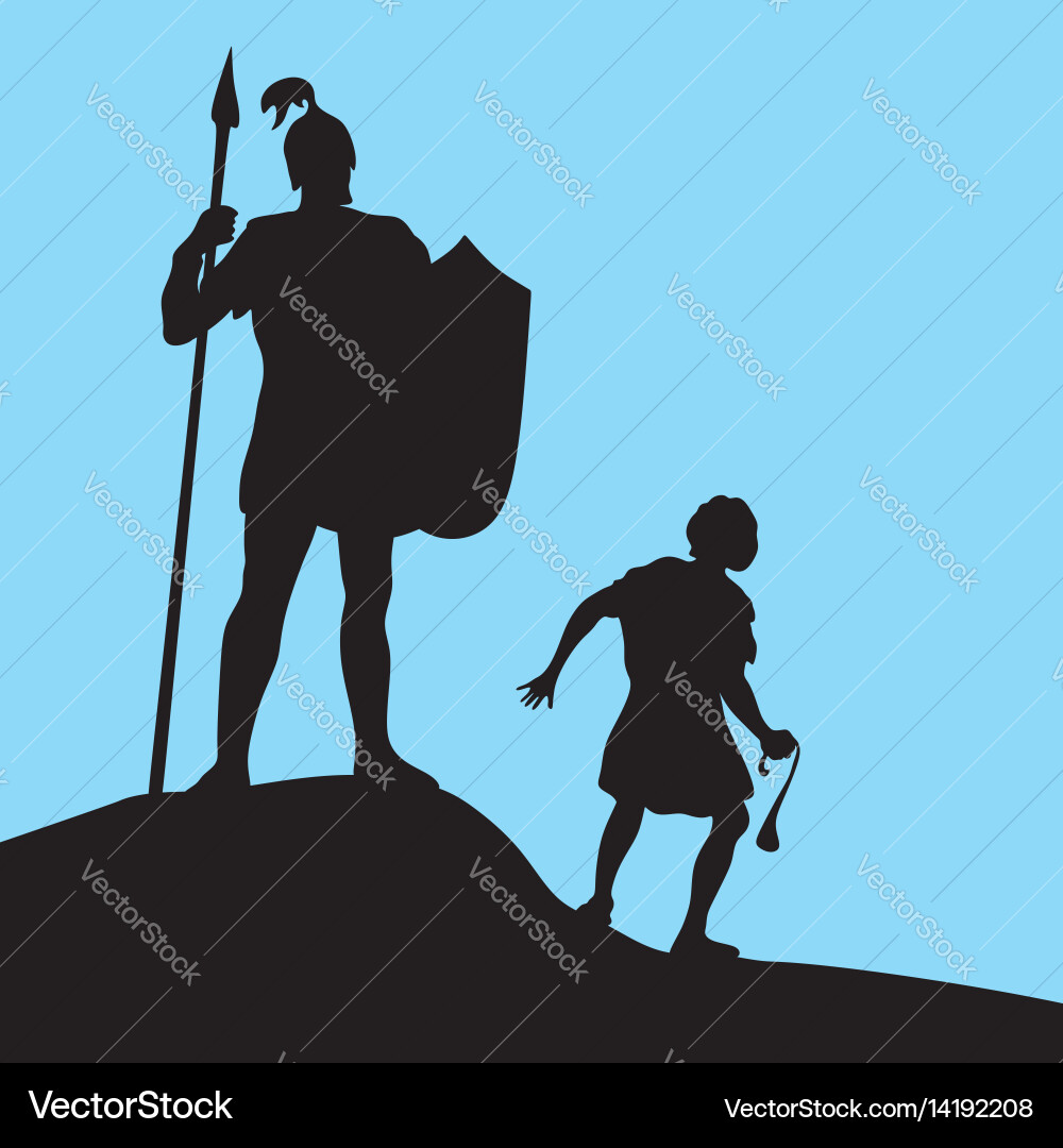 Silhouette of david and goliath Royalty Free Vector Image