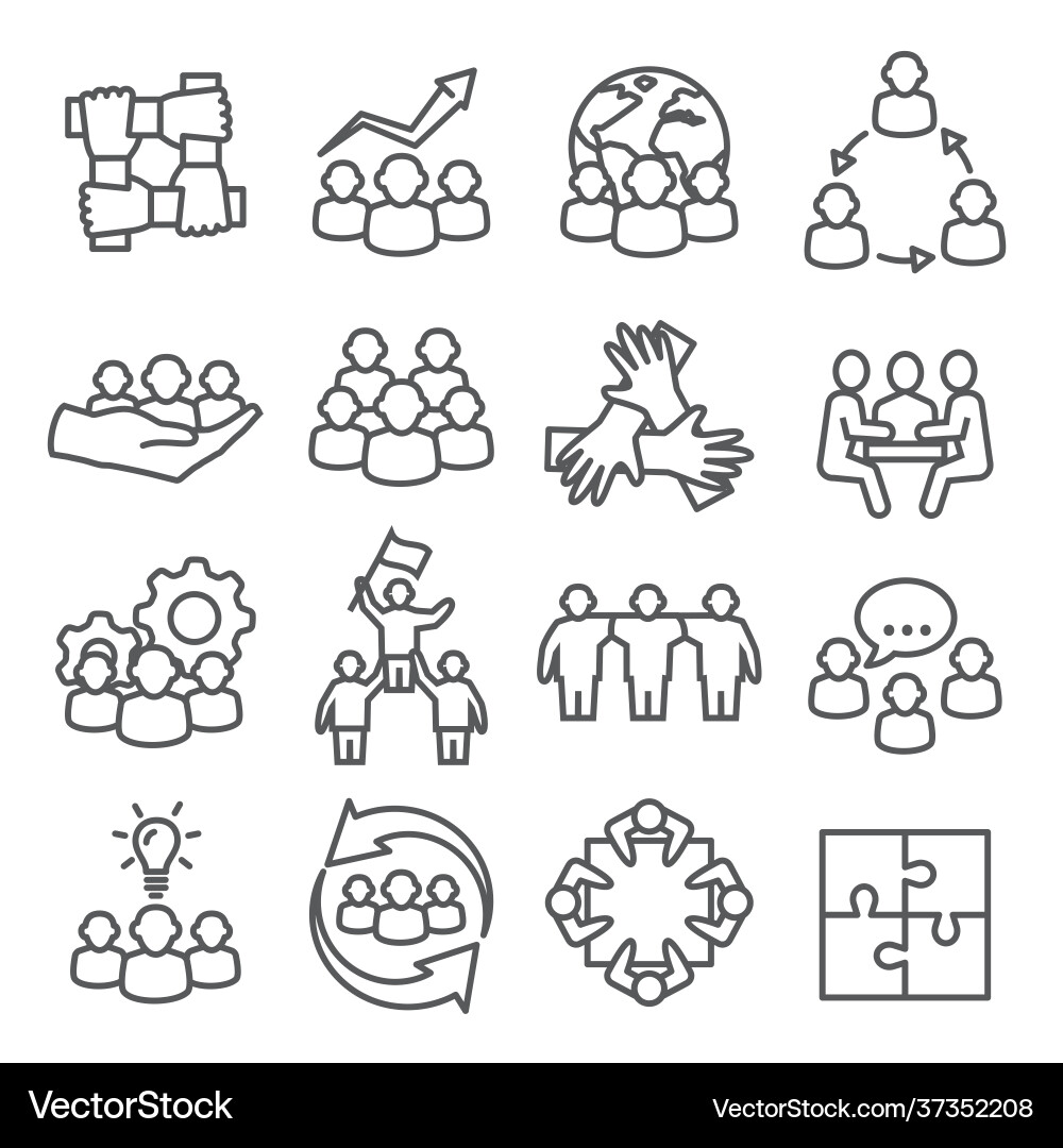 Team work line icons on white background Vector Image