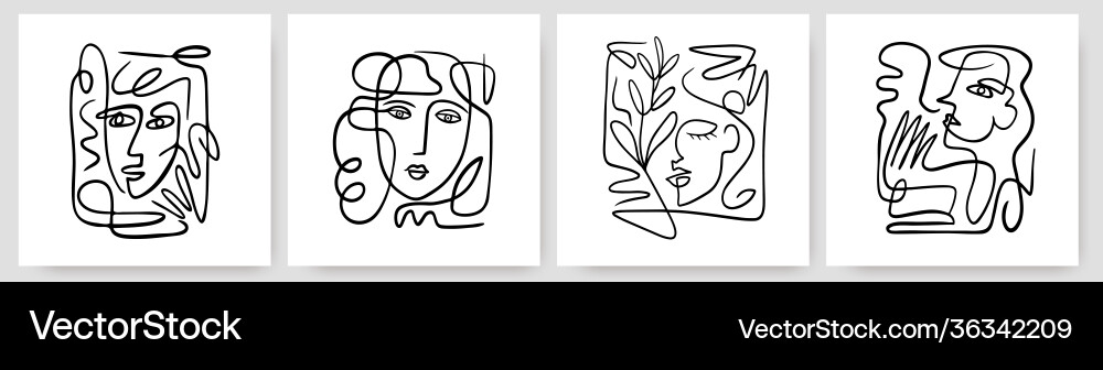 Contemporary abstract faces in one line art style Vector Image