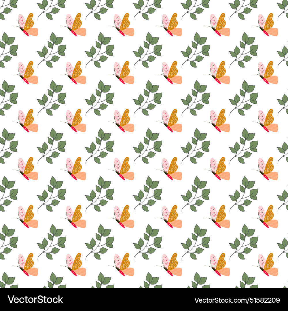 Flat butterflies pattern with leaf Royalty Free Vector Image