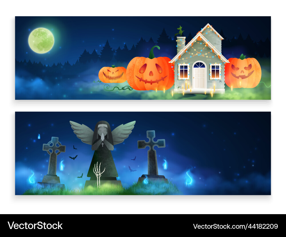 Halloween colorful horizontal banners Royalty Free Vector