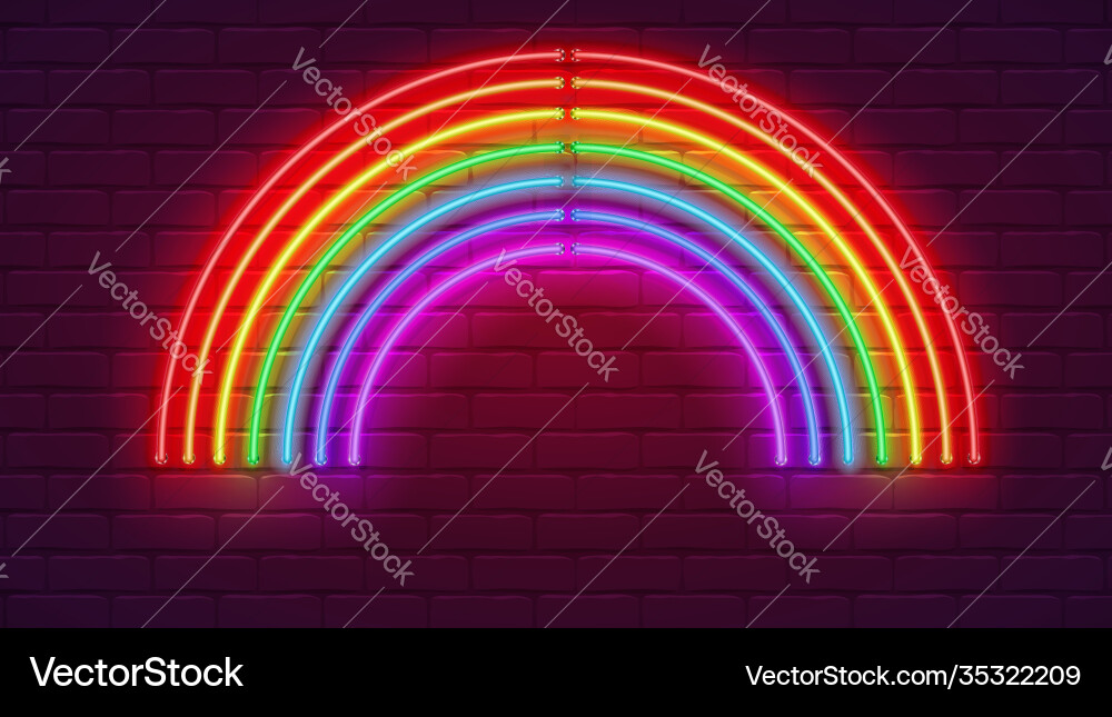 Neon light on brick wall sign in shape Royalty Free Vector