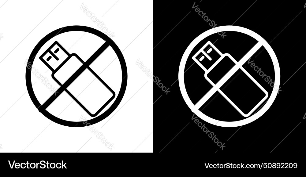 No usb flash drive sign icon set ban on digital Vector Image
