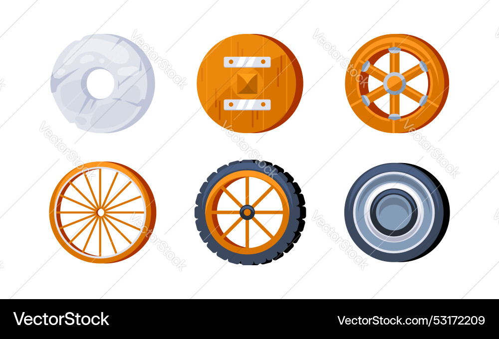 Set of wheels showing the evolution Royalty Free Vector