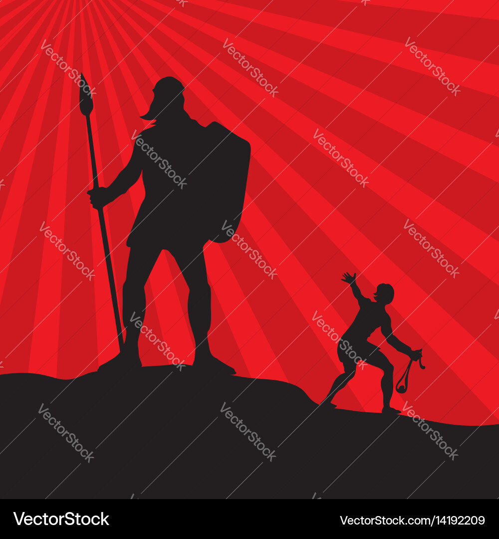Silhouette of david and goliath Royalty Free Vector Image