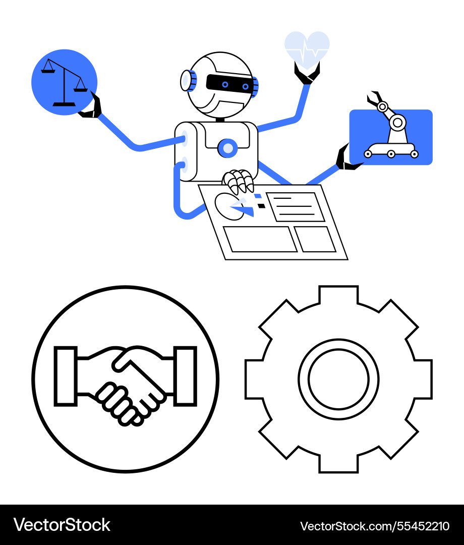 Ai robot juggling tasks thumbs up research Vector Image