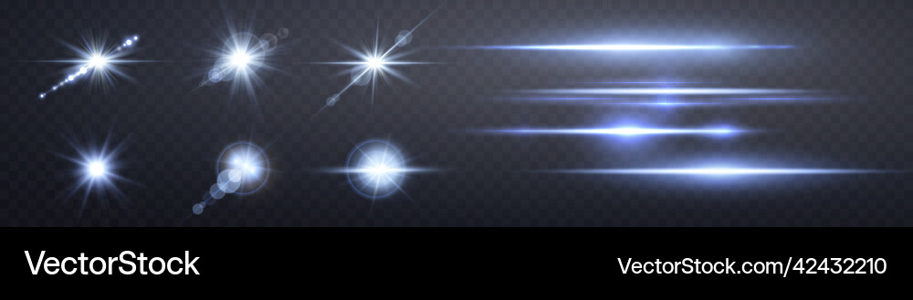 Blue lens flares set isolated on transparent Vector Image