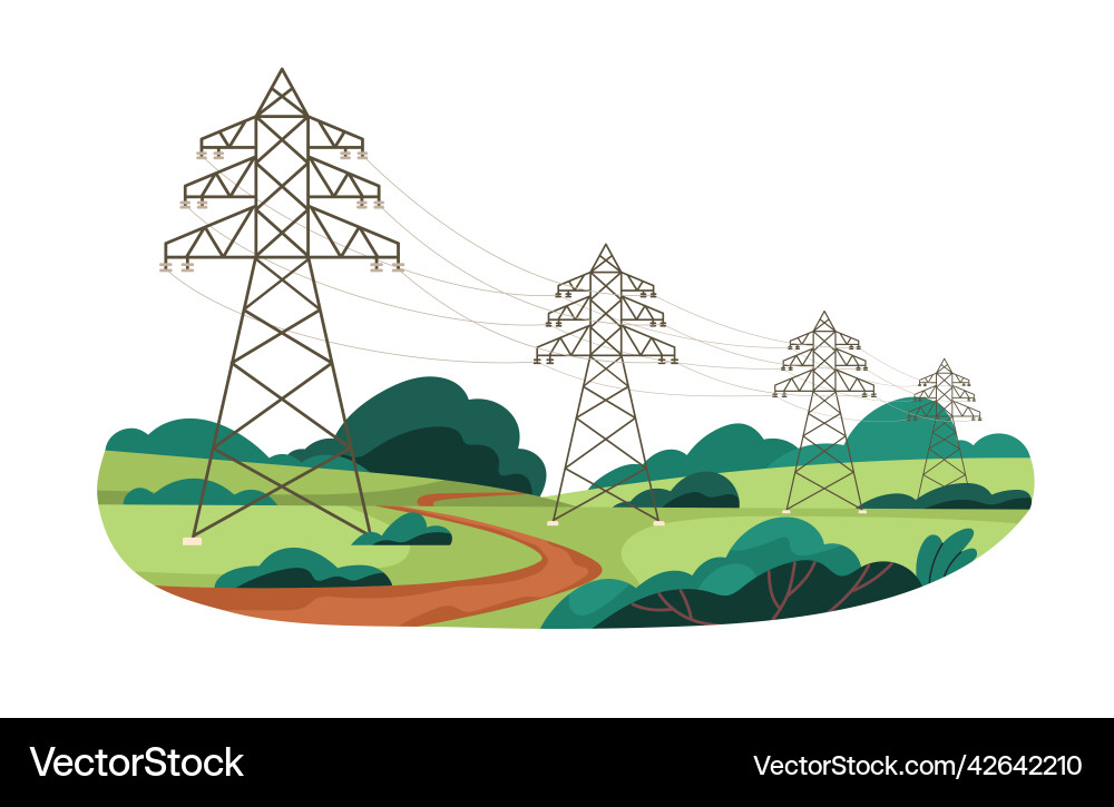 Electric power lines with overhead high voltage Vector Image