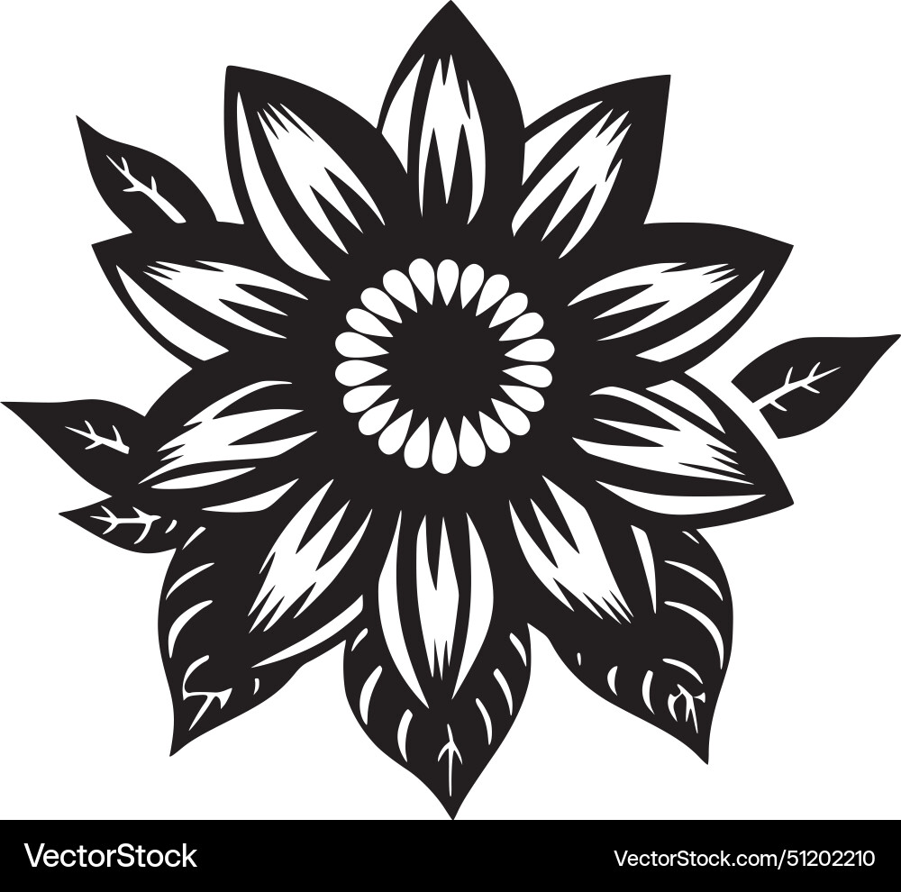 Sunflower - black and white isolated icon Vector Image