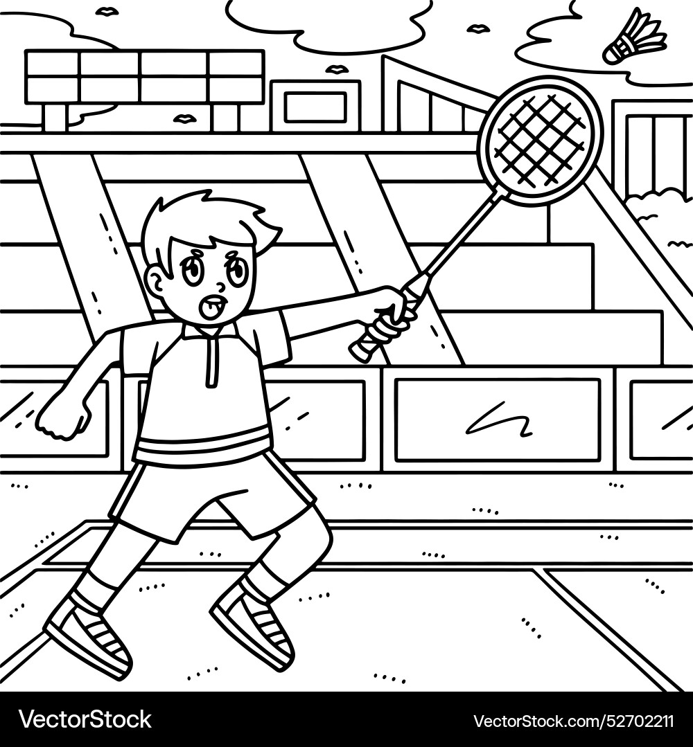 Badminton player hit shuttlecock coloring page Vector Image
