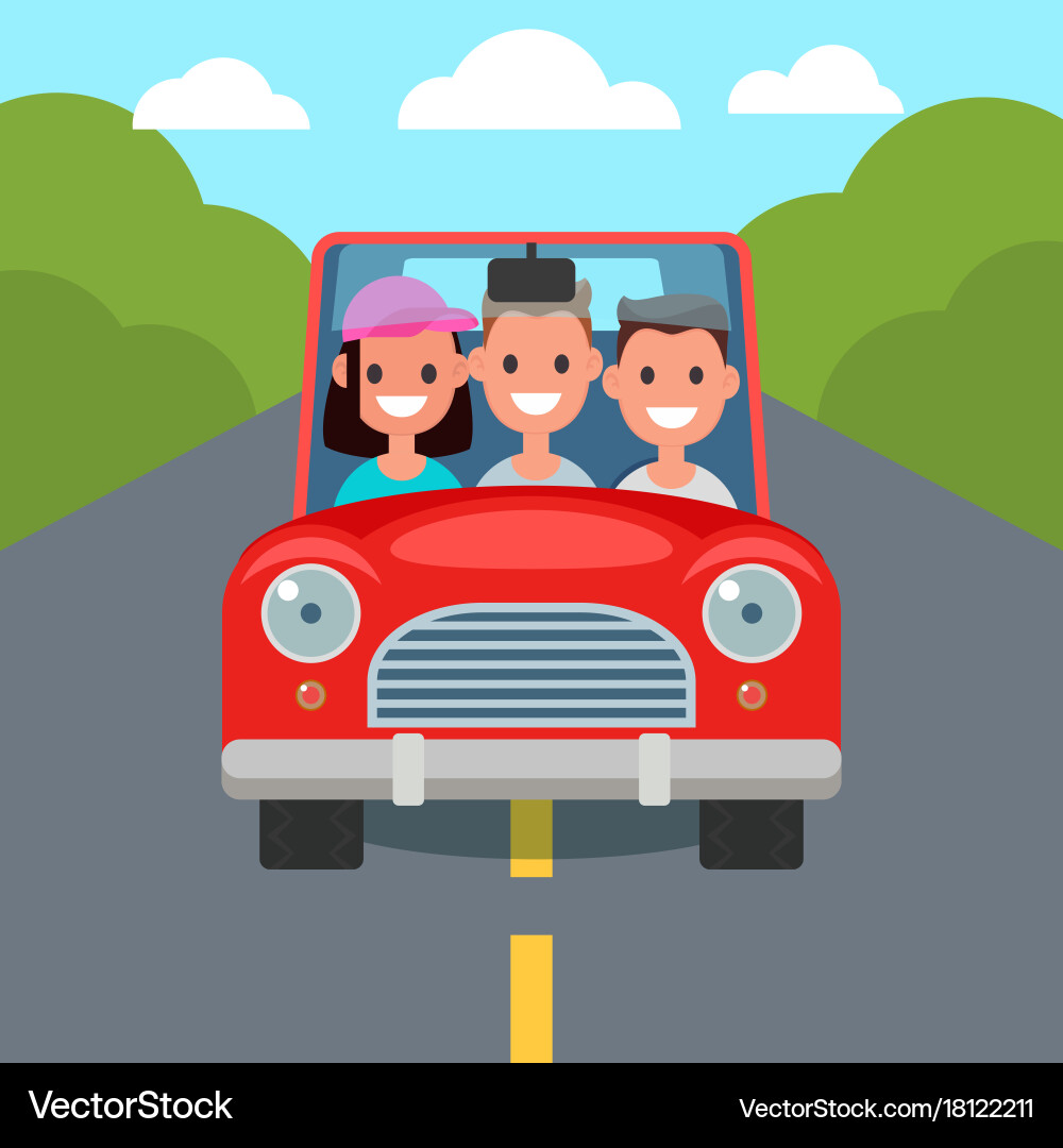 Flat design car driving characters sharing Vector Image