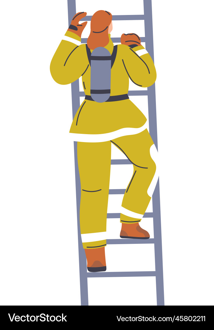 Male character firefighter climbing on ladder Vector Image
