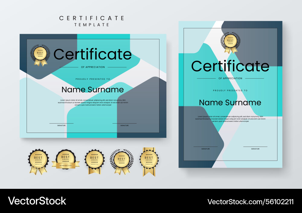Modern geometric certificate template with award Vector Image