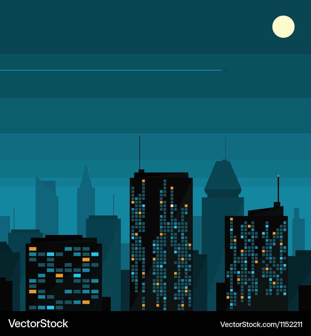 Night city with moon Royalty Free Vector Image