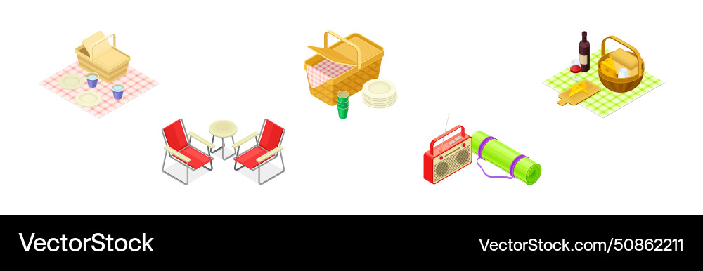 Picnic camping element and object isometric Vector Image