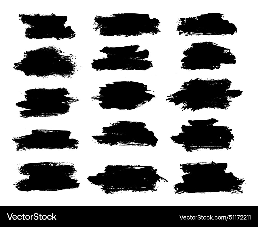 Set black grunge paint brush stroke Royalty Free Vector
