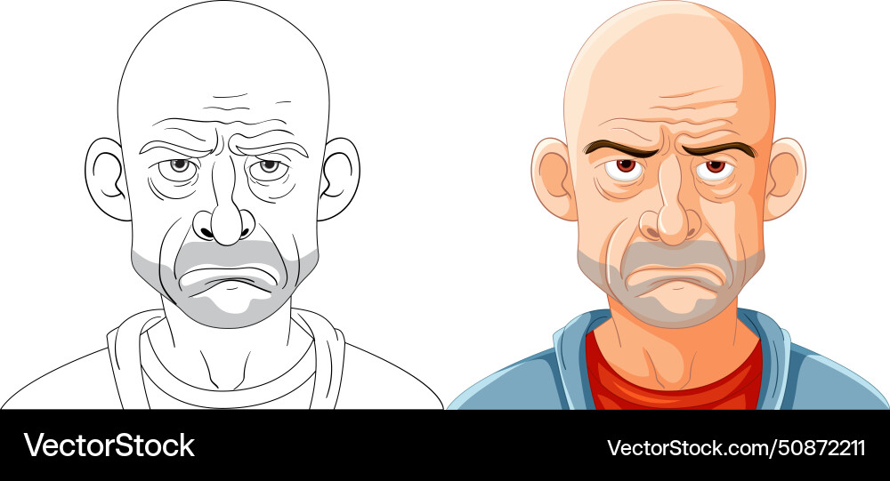 Two bald men with distinct facial expressions Vector Image