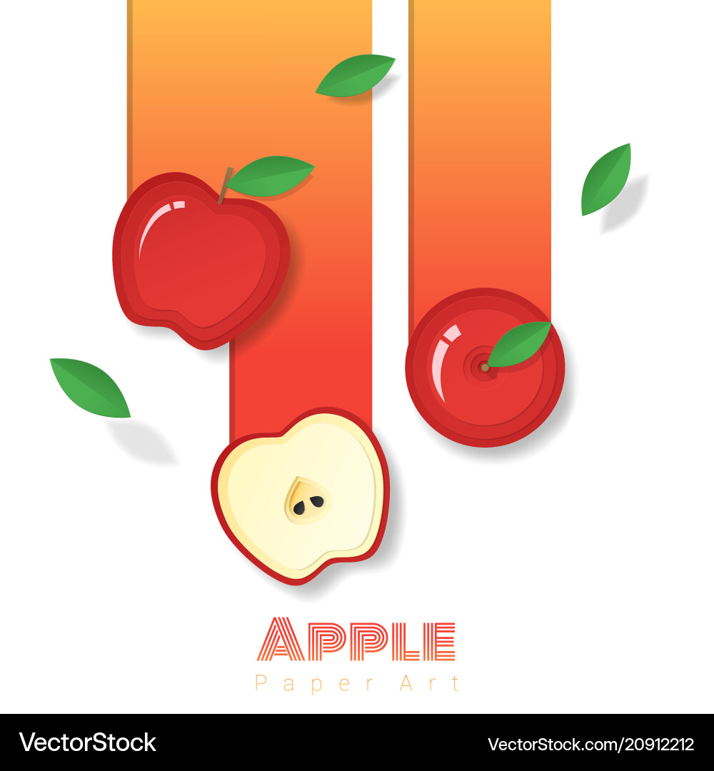 Fresh apple fruit background in paper art style Vector Image