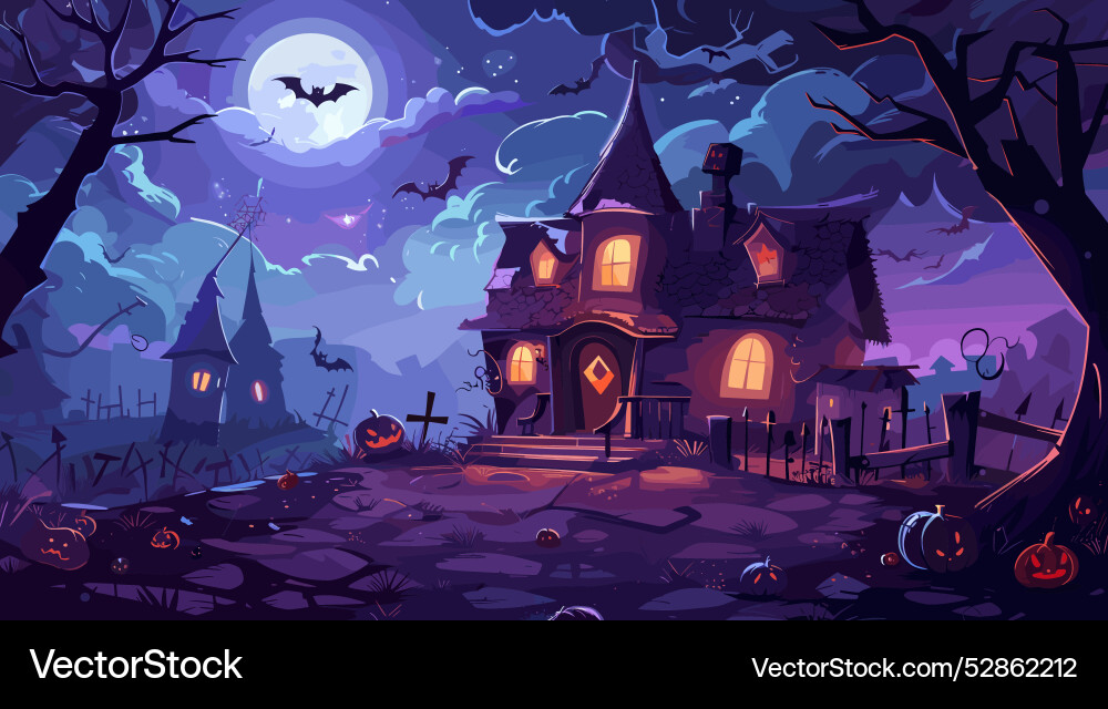 Halloween house cartoon background horror haunted Vector Image