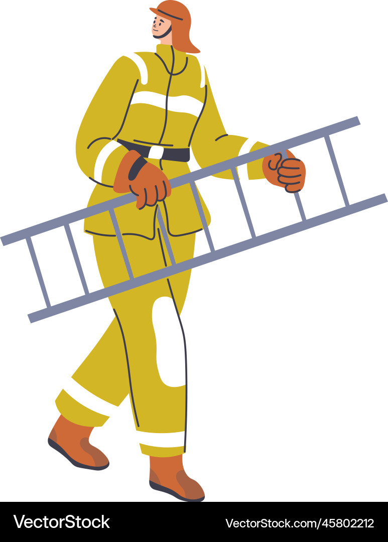 Man in firefighter suit holding ladder Royalty Free Vector