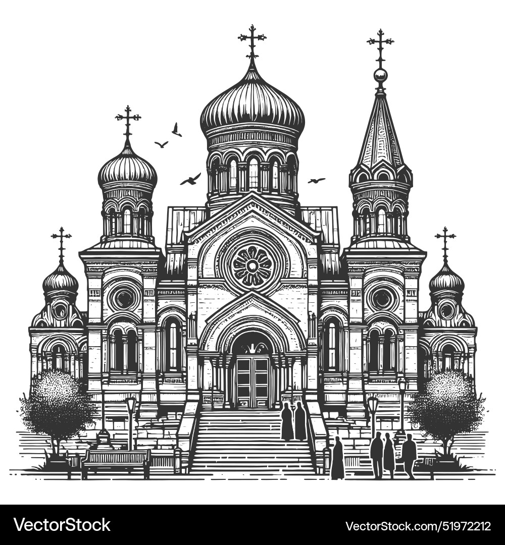 Orthodox cathedral engraving Royalty Free Vector Image