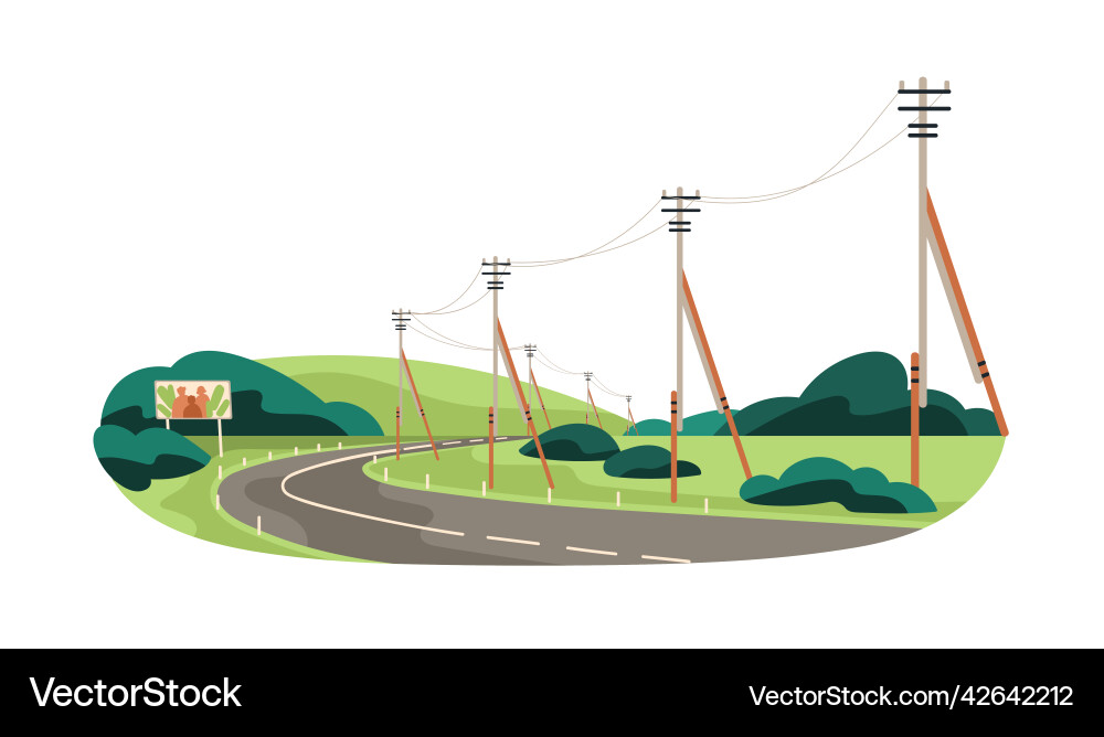 Overhead electric power lines with cables Vector Image