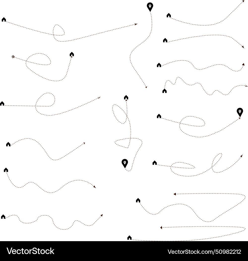 Set of dashed line with different location arrows Vector Image