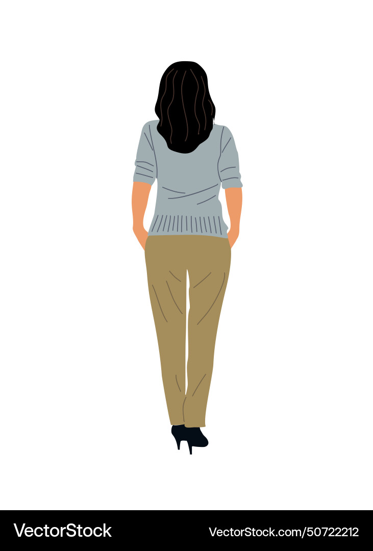 Woman standing rear back view isolated Royalty Free Vector
