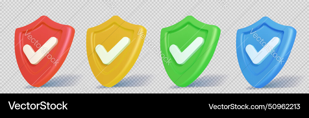 3d shield icon with safety check badge Royalty Free Vector