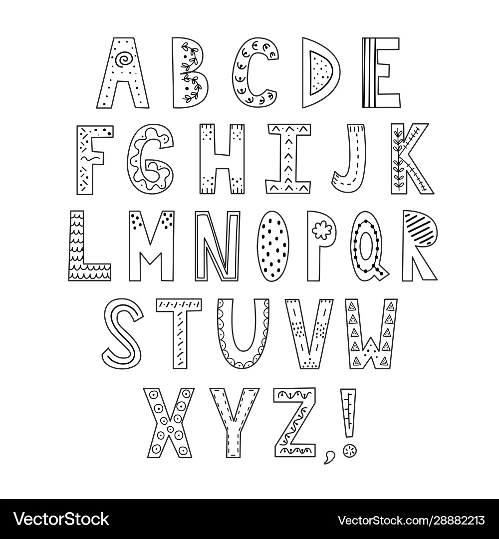 Black and white ornamental alphabet coloring page Vector Image