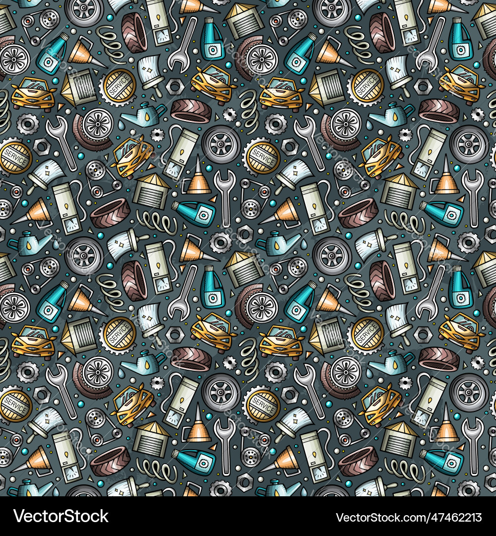 Cartoon cute doodles automotive seamless pattern Vector Image