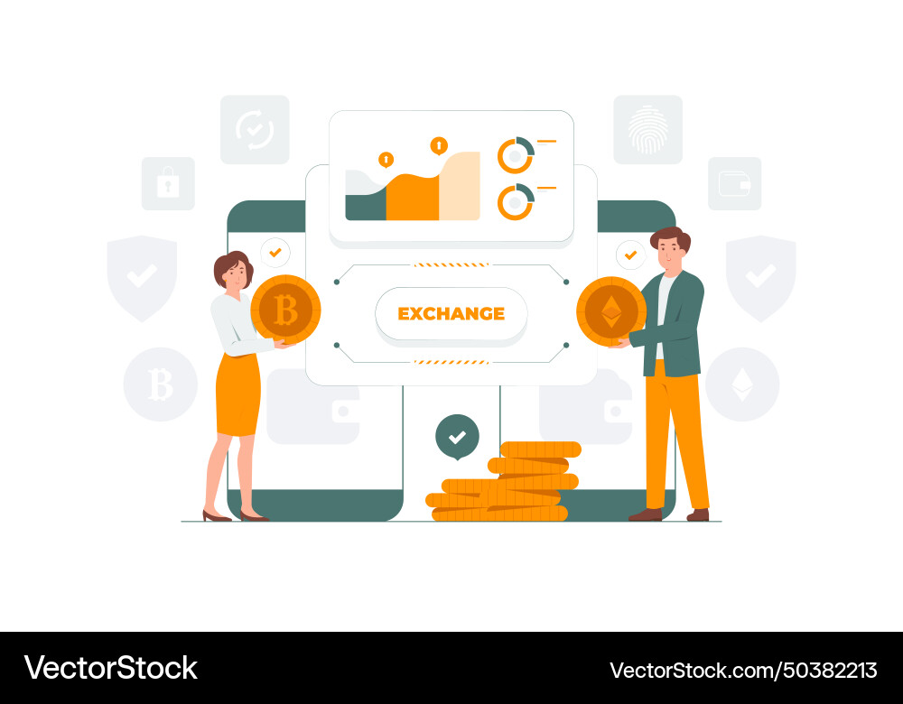 Cryptocurrency exchange virtual cash transaction Vector Image