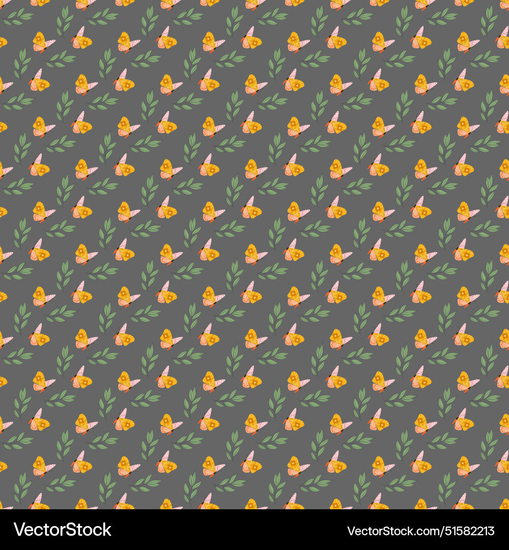 Flat butterflies pattern with leaf Royalty Free Vector Image