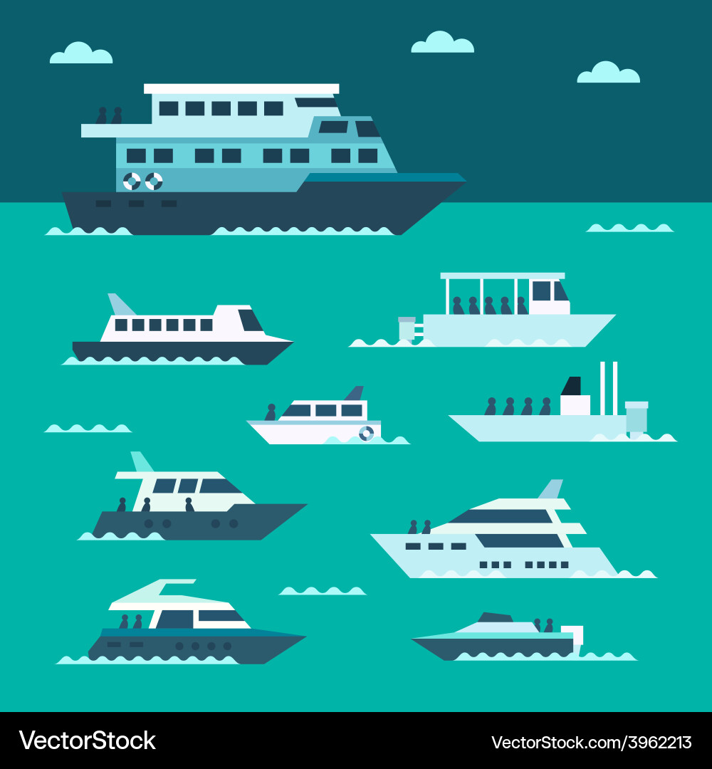 Flat design of boat set Royalty Free Vector Image