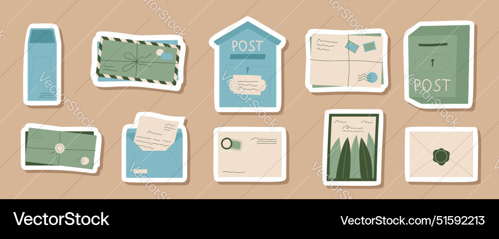 Flat handmade mail sticker pack design Royalty Free Vector