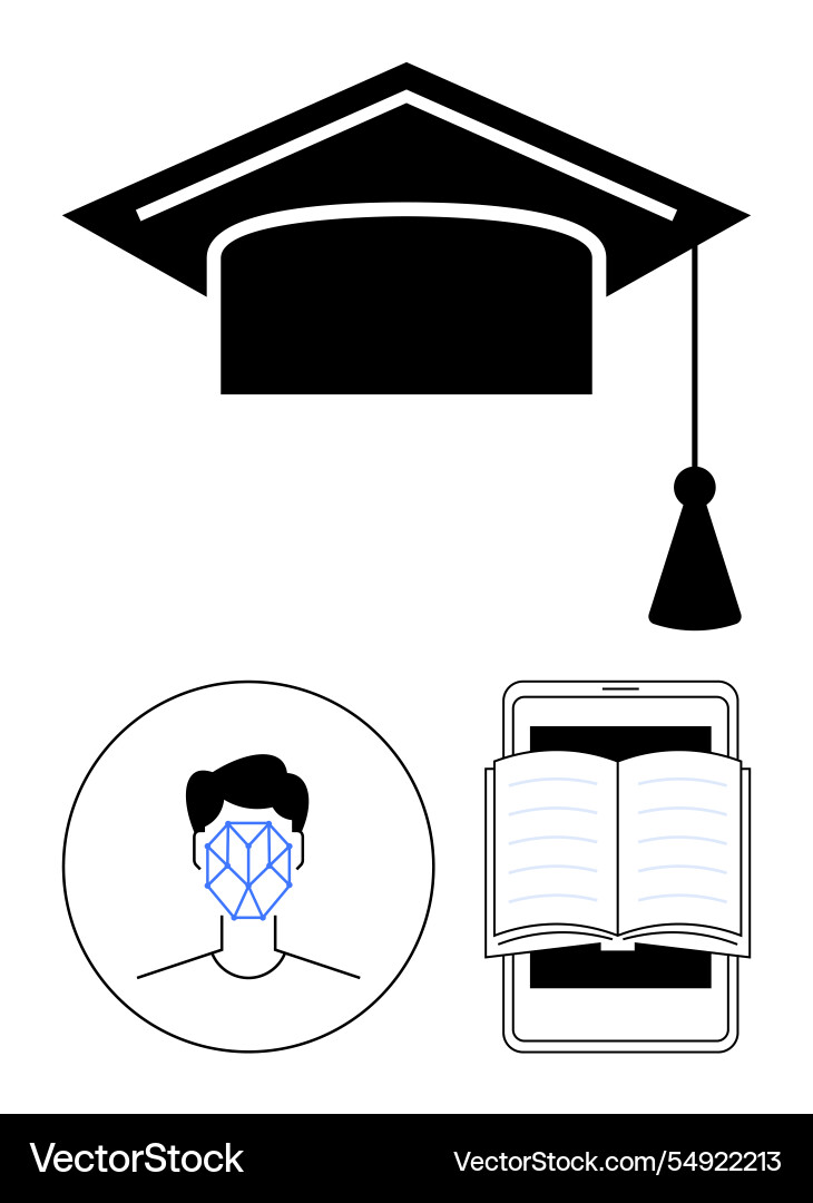 Graduation cap facial recognition and digital Vector Image