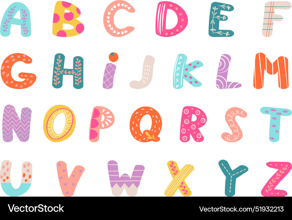 Hand drawn cartoon letters doodle alphabet Vector Image