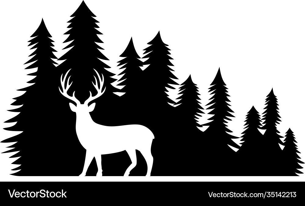 Landscape with forest and deer Royalty Free Vector Image