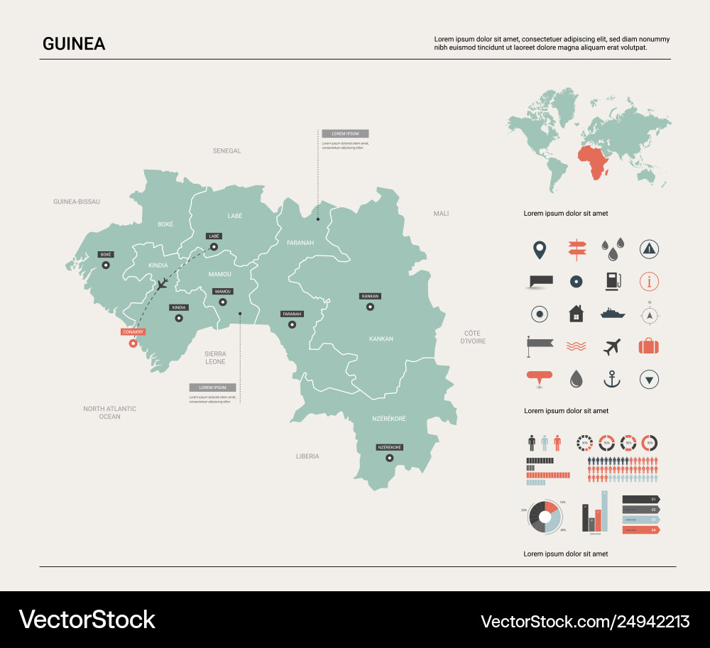 Map guinea high detailed country Royalty Free Vector Image
