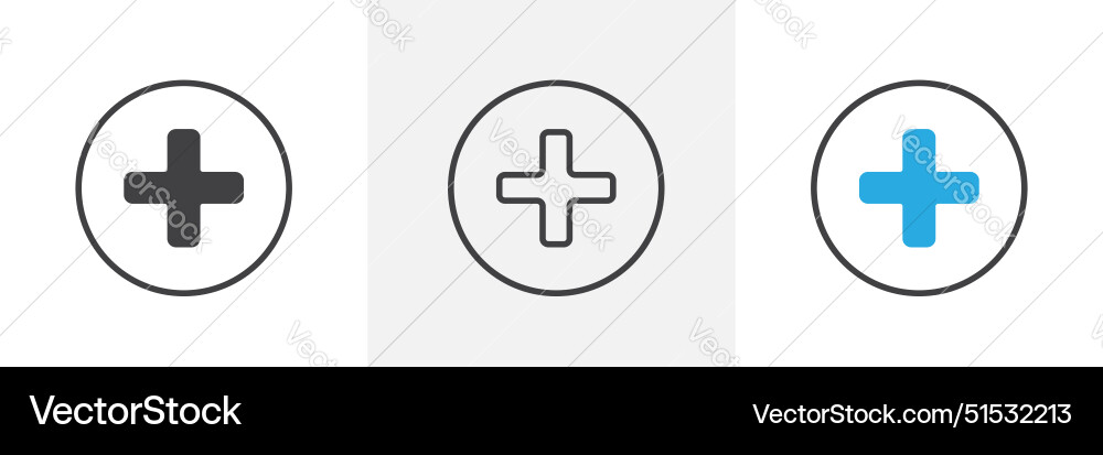 Plus icon set positive pictogram addition circle Vector Image