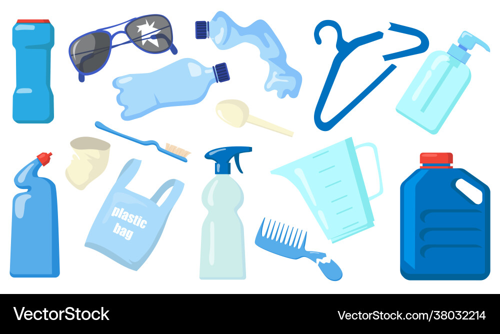 Bright plastic waste flat pictures collection Vector Image