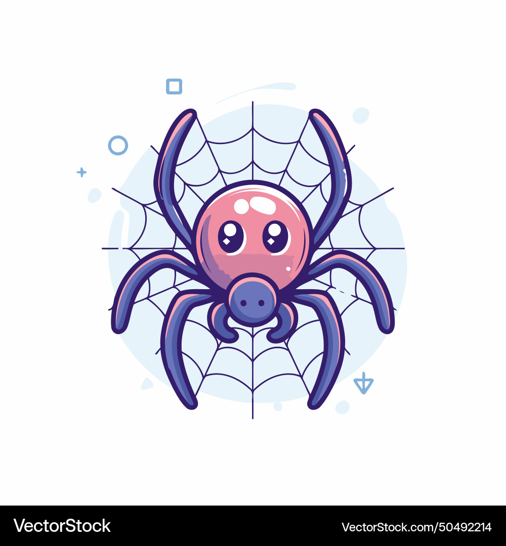 Cute cartoon spider with web on white background Vector Image