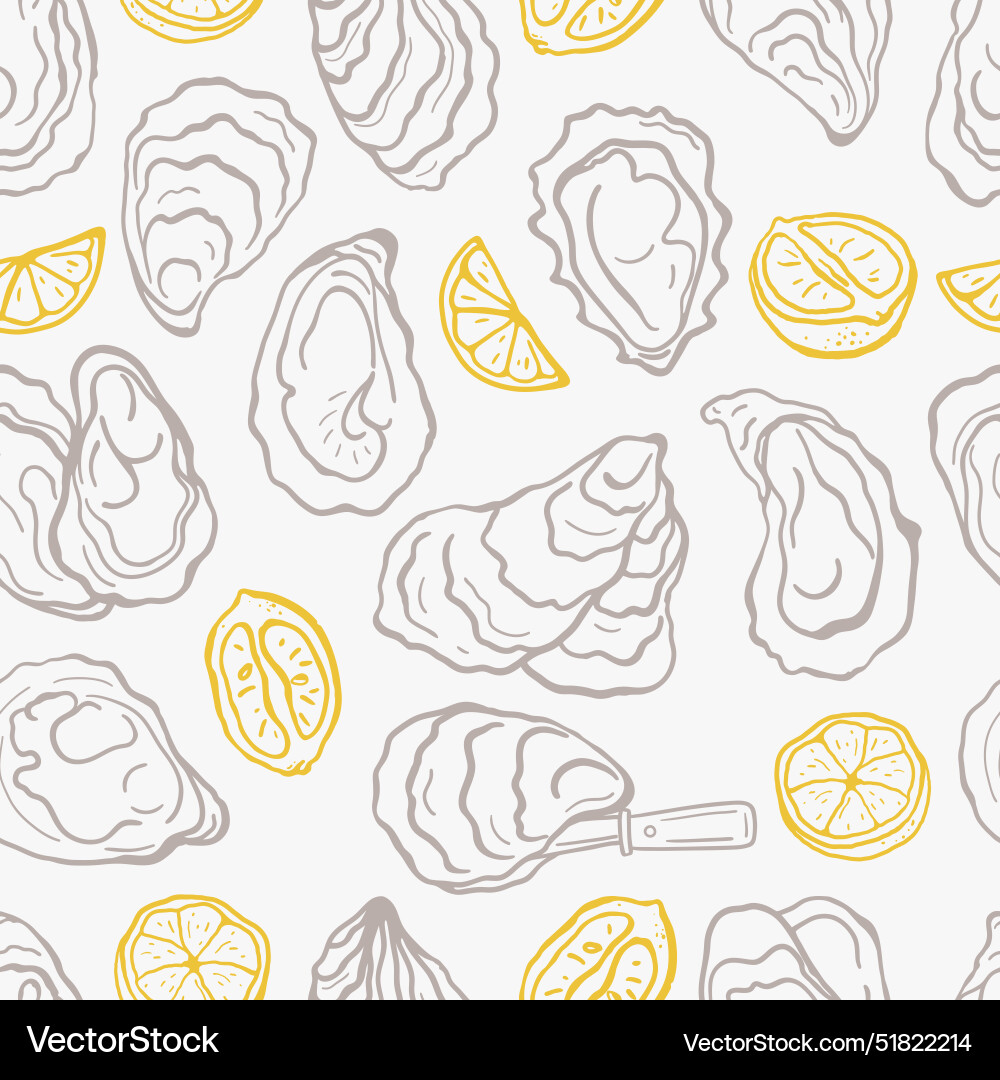 Hand drawn oyster and lemons seamless pattern Vector Image
